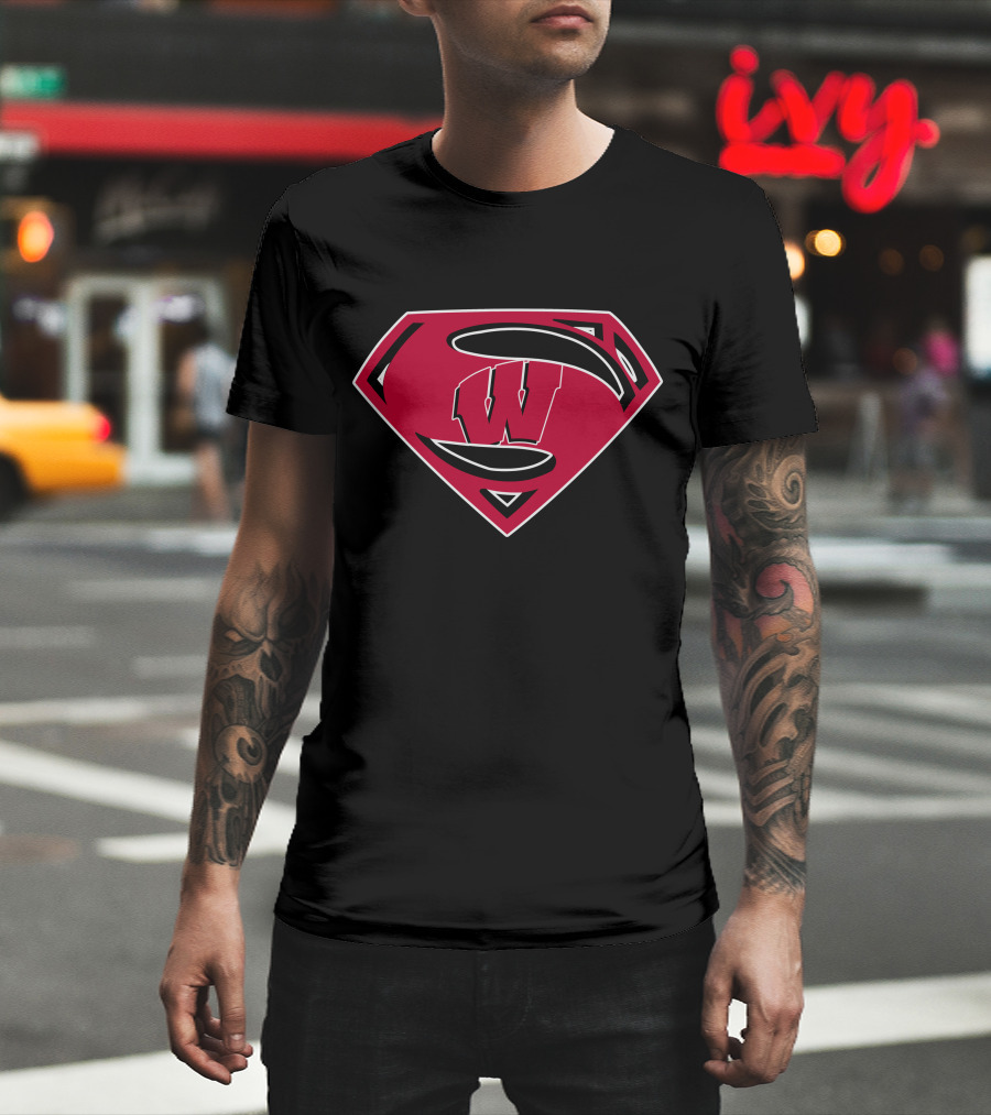 Superman Wisconsin Badgers Logo Emblem T-Shirt