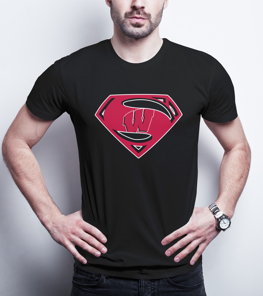 Superman Wisconsin Badgers Logo Emblem T-Shirt