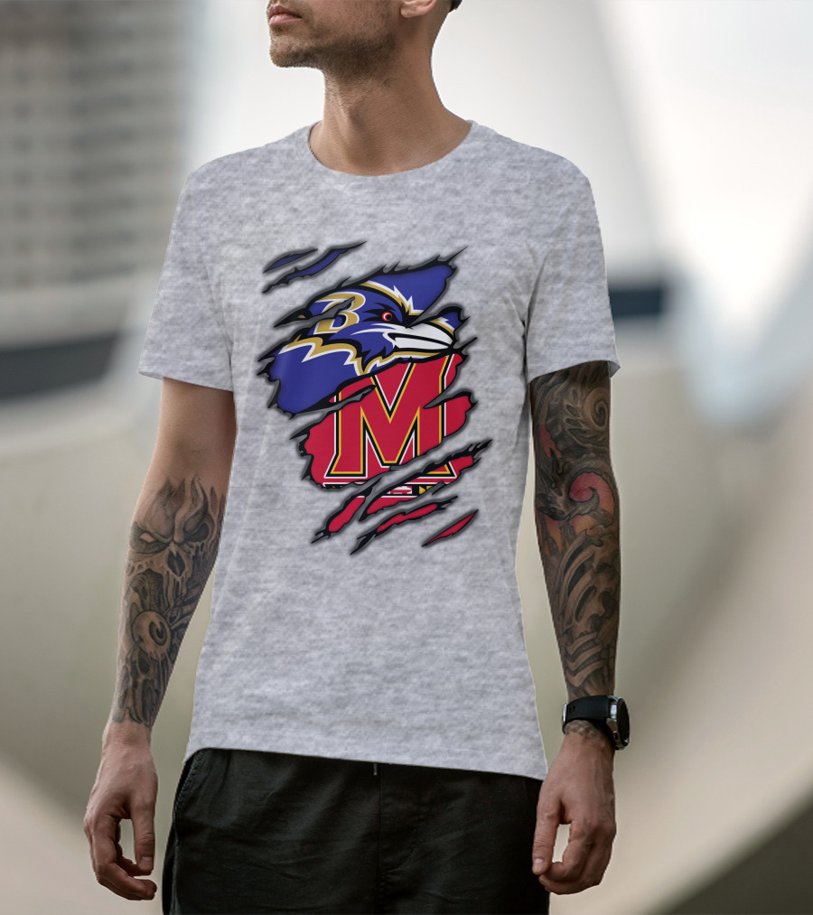 Ravens Maryland Logo With Baltimore And University Of Maryland Elements T-Shirt