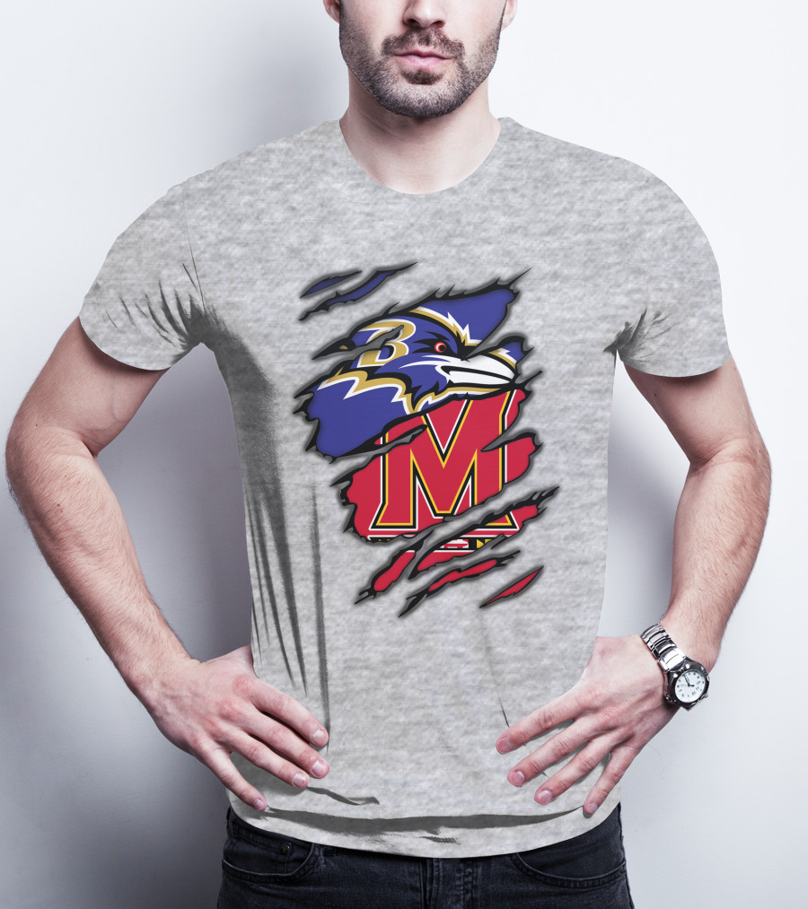 Ravens Maryland Logo With Baltimore And University Of Maryland Elements T-Shirt