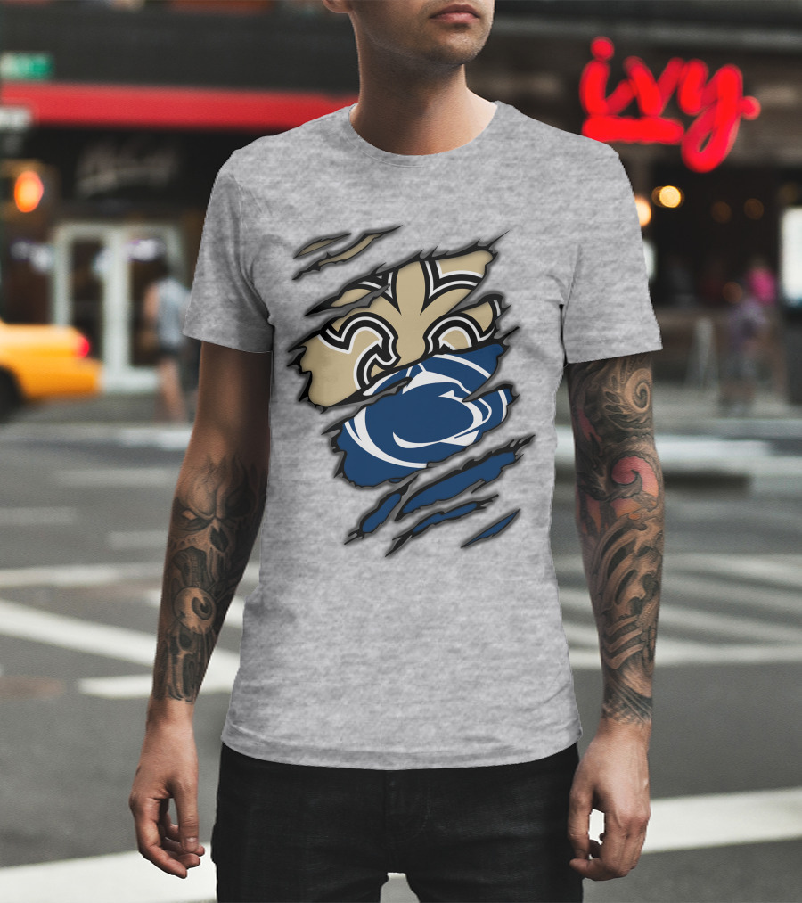 Saints Penn State Logo Combination Torn Effect T-Shirt