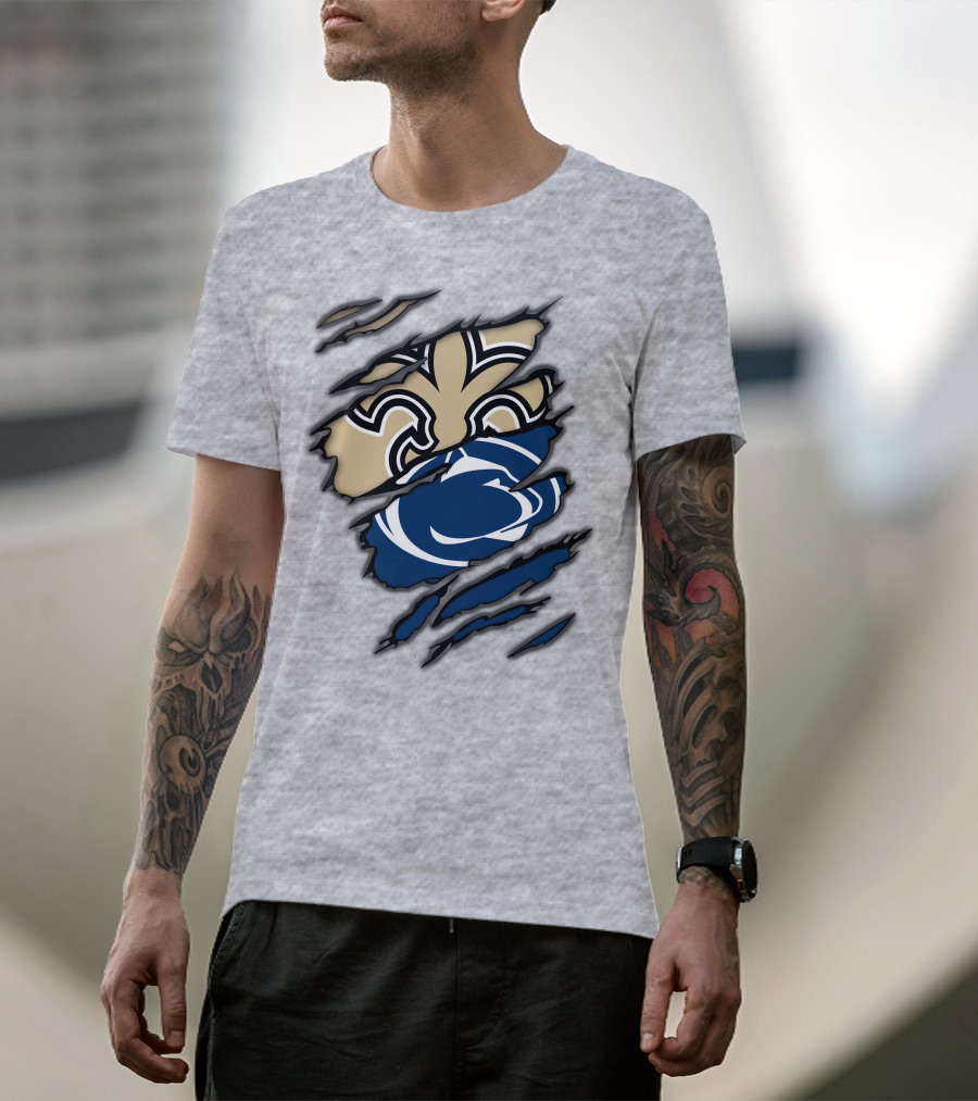 Saints Penn State Logo Combination Torn Effect T-Shirt