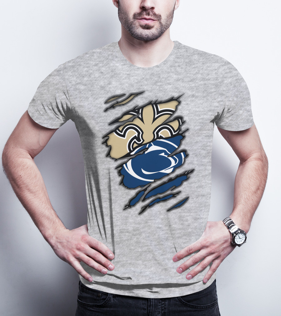 Saints Penn State Logo Combination Torn Effect T-Shirt