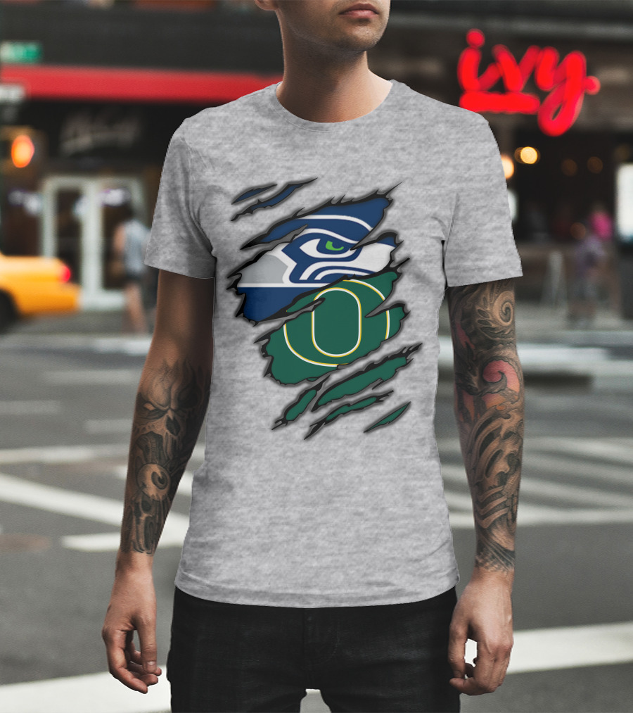 Seahawks Ducks Claw Style Logo Rip Combination T-Shirt