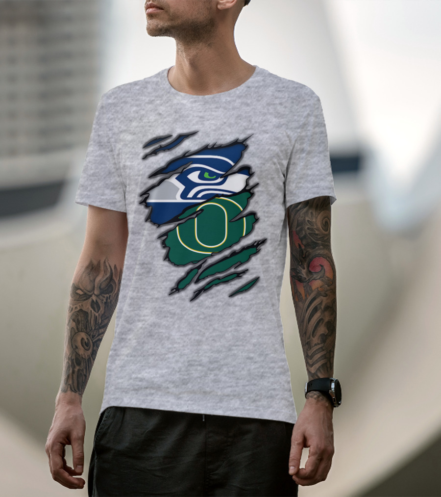 Seahawks Ducks Claw Style Logo Rip Combination T-Shirt