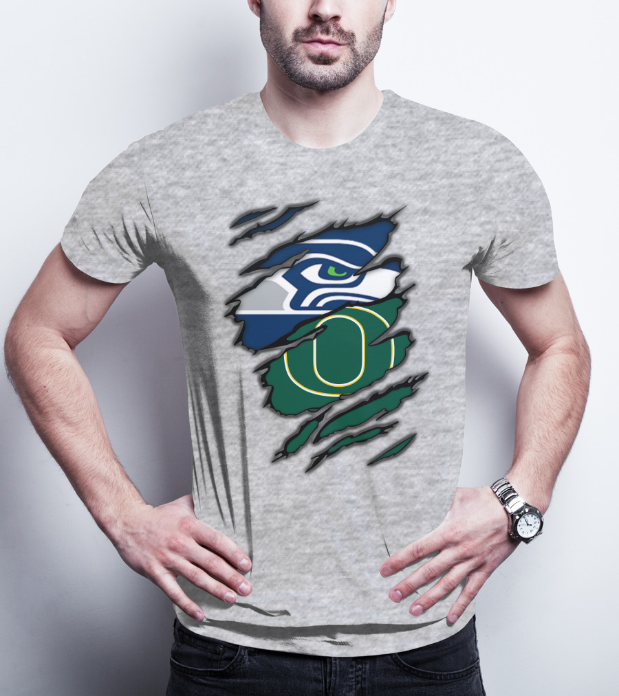 Seahawks Ducks Claw Style Logo Rip Combination T-Shirt