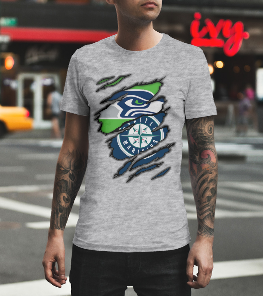 Seattle Seahawks Seattle Mariners Logo Fusion T-Shirt