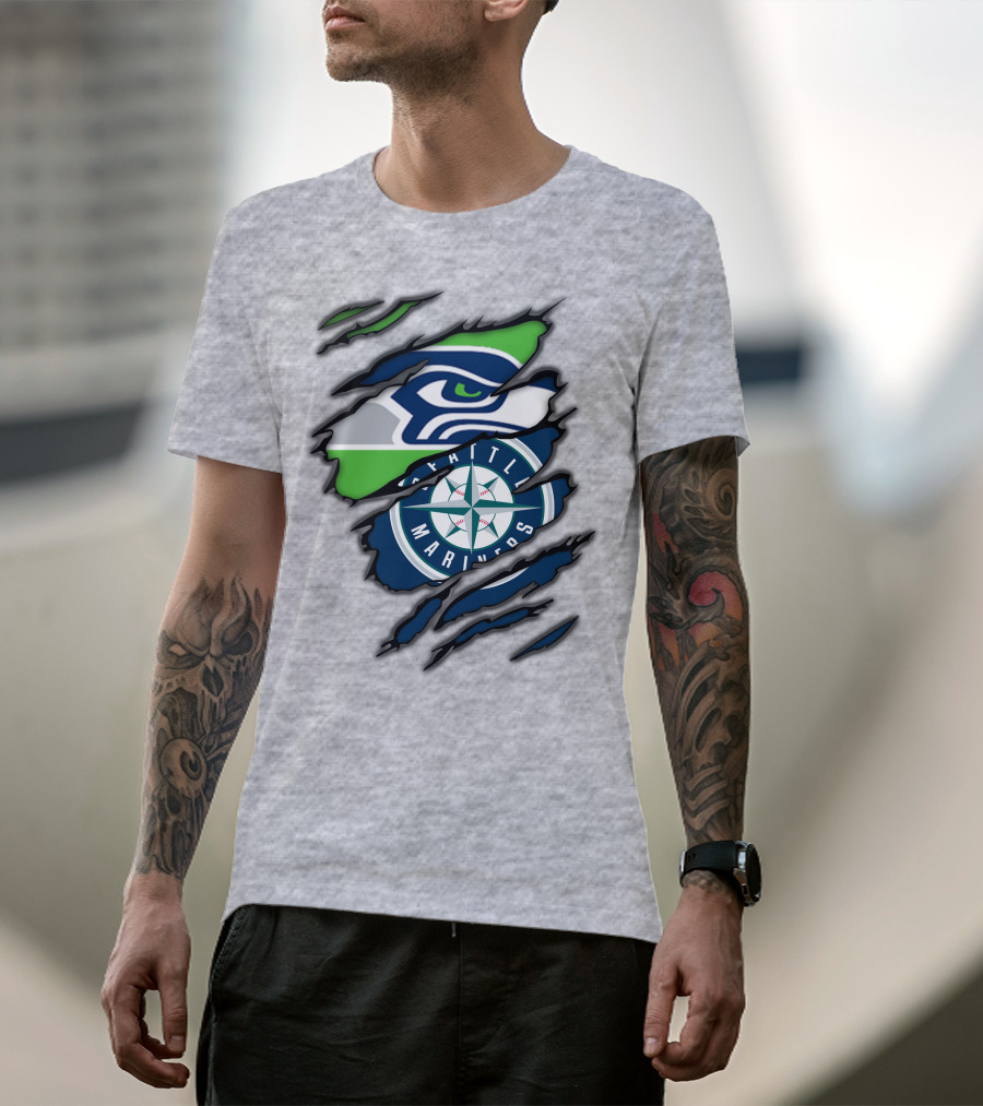 Seattle Seahawks Seattle Mariners Logo Fusion T-Shirt