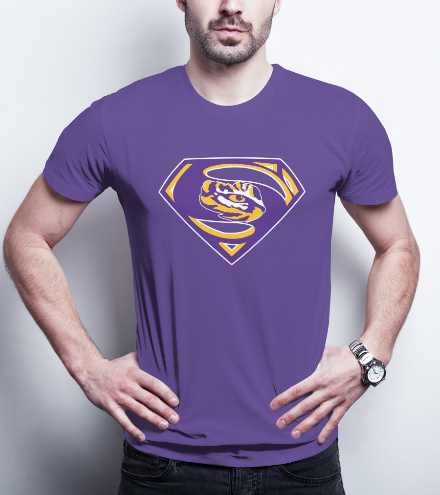 Superman LSU Tigers Logo Purple And Gold Tiger Eye T-Shirt