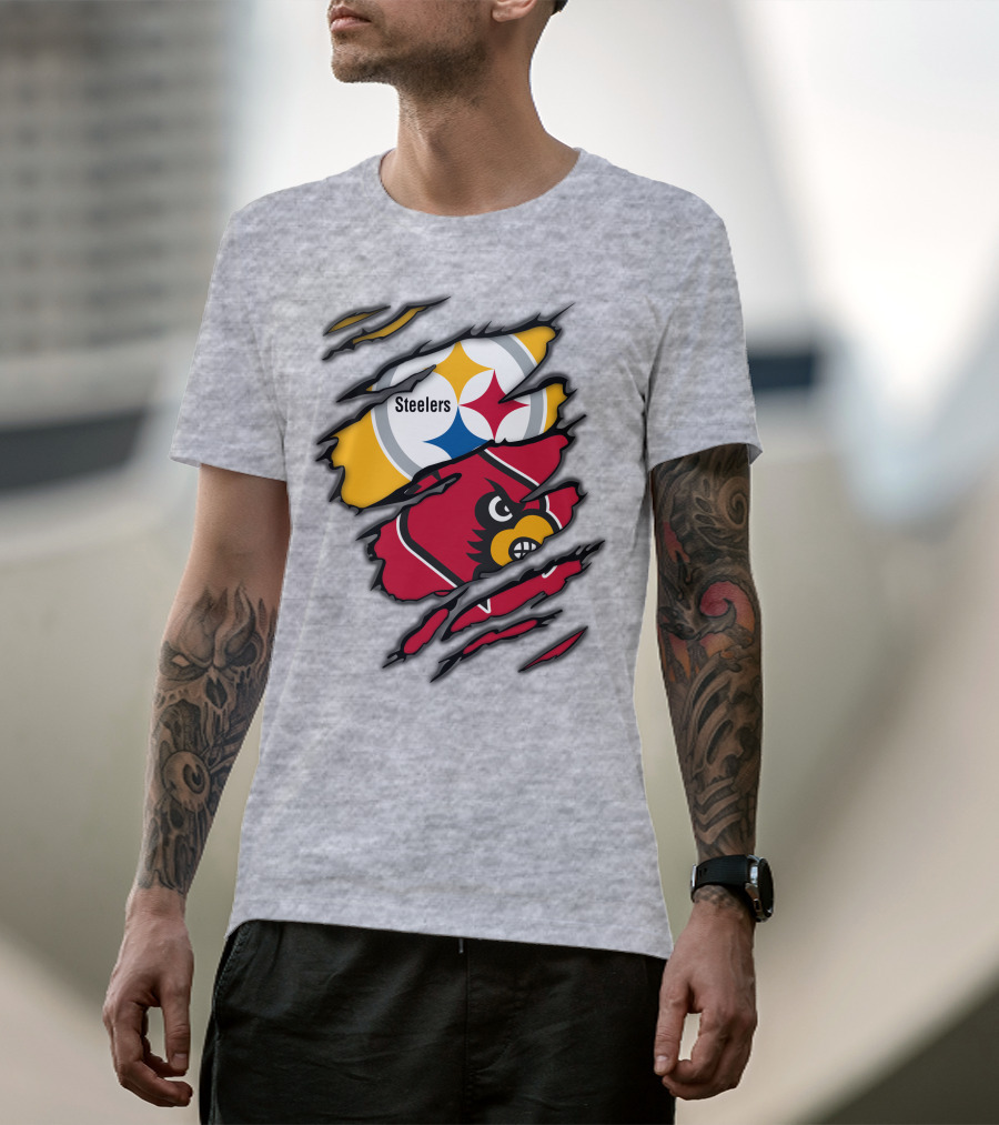 Steelers Cardinals Pittsburgh Louisville Torn Claw Marks Emblems T-Shirt