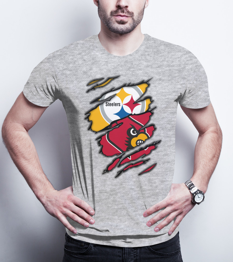 Steelers Cardinals Pittsburgh Louisville Torn Claw Marks Emblems T-Shirt