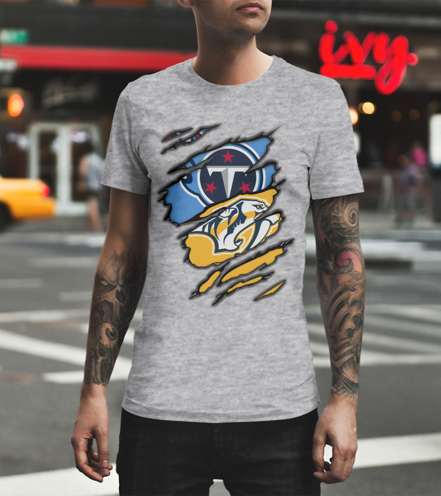Tennessee Titans Nashville Predators Claw Logo Mashup T-Shirt
