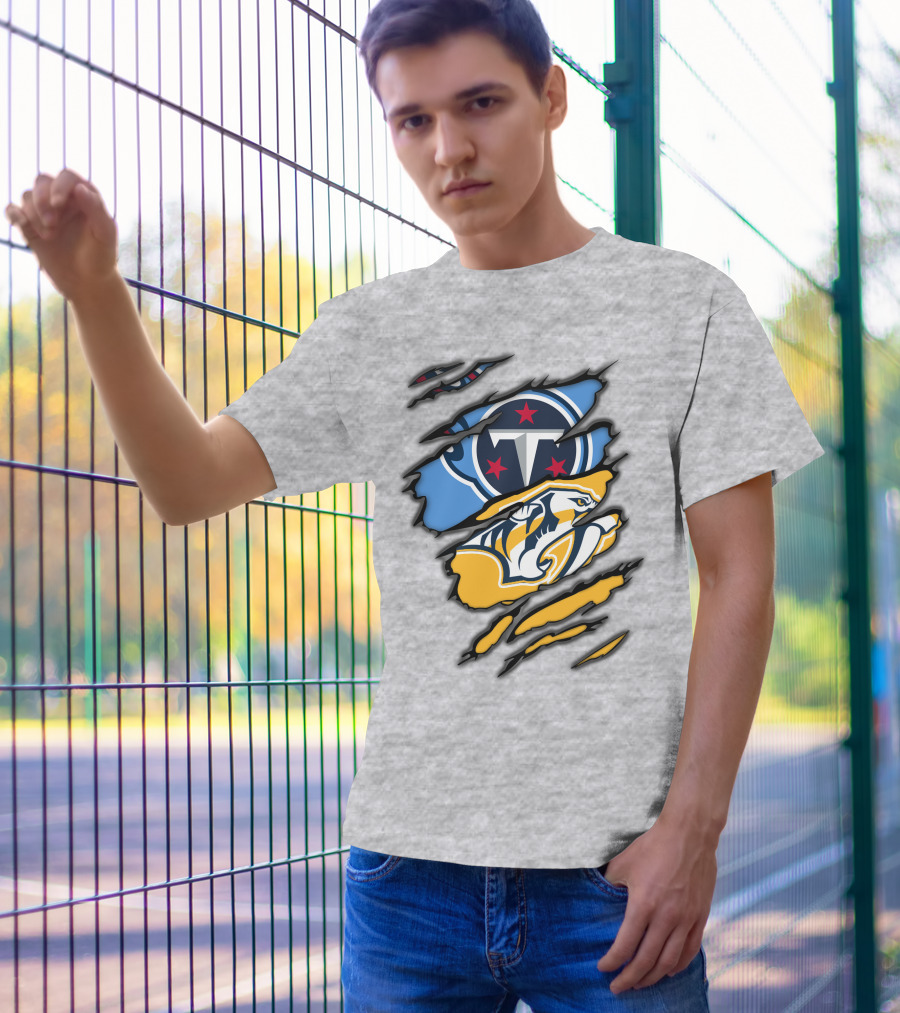 Tennessee Titans Nashville Predators Claw Logo Mashup T-Shirt