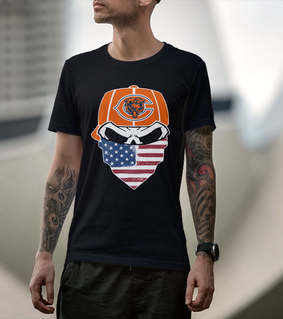 Chicago Bears American Flag Bandana Mask Fan Tribute T-Shirt
