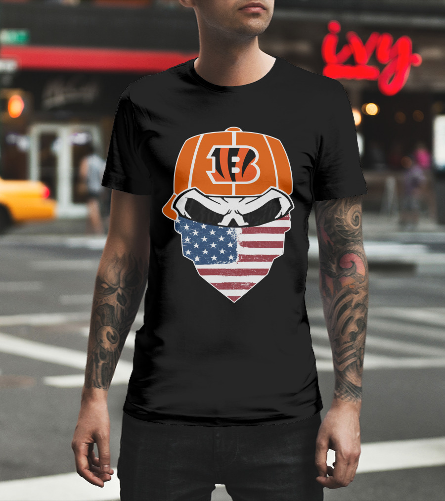 Bengals Skull American Flag Bandana T-Shirt