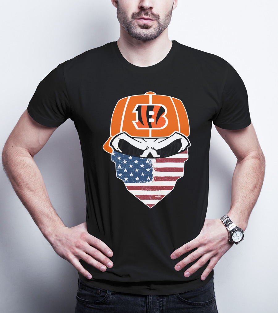 Bengals Skull American Flag Bandana T-Shirt