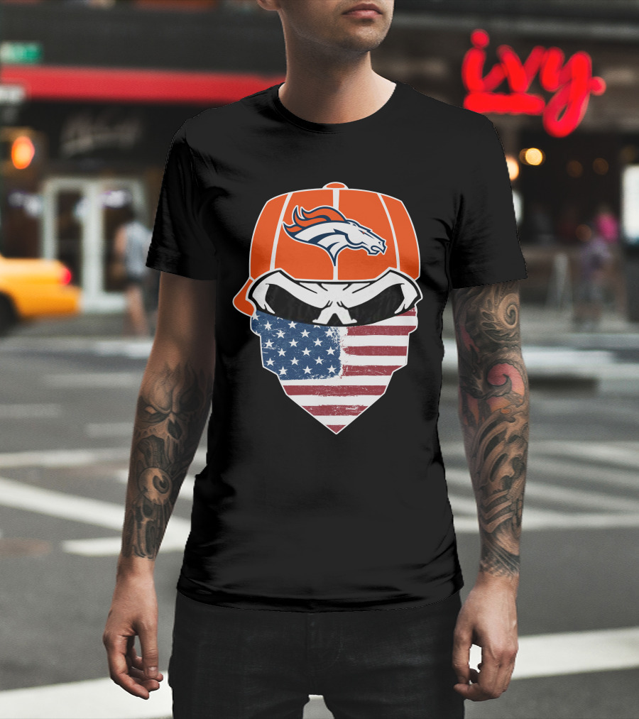 Broncos Skull With American Flag Bandana T-Shirt
