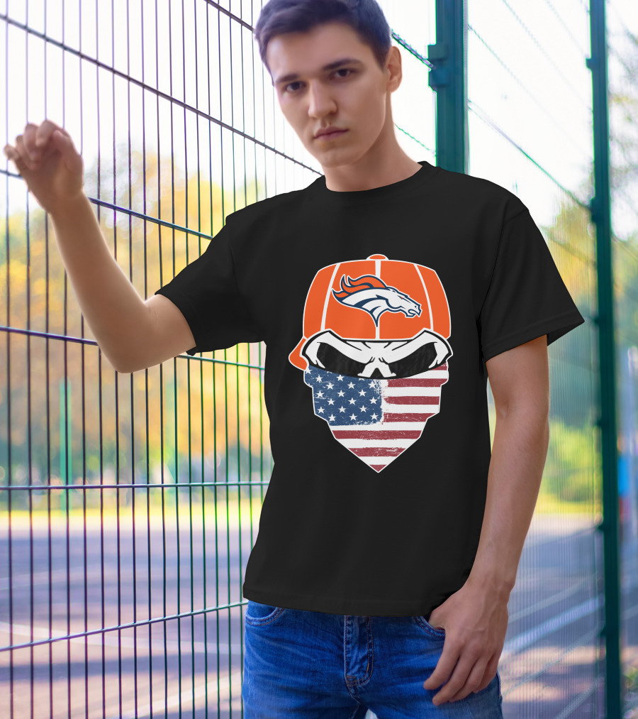 Broncos Skull With American Flag Bandana T-Shirt