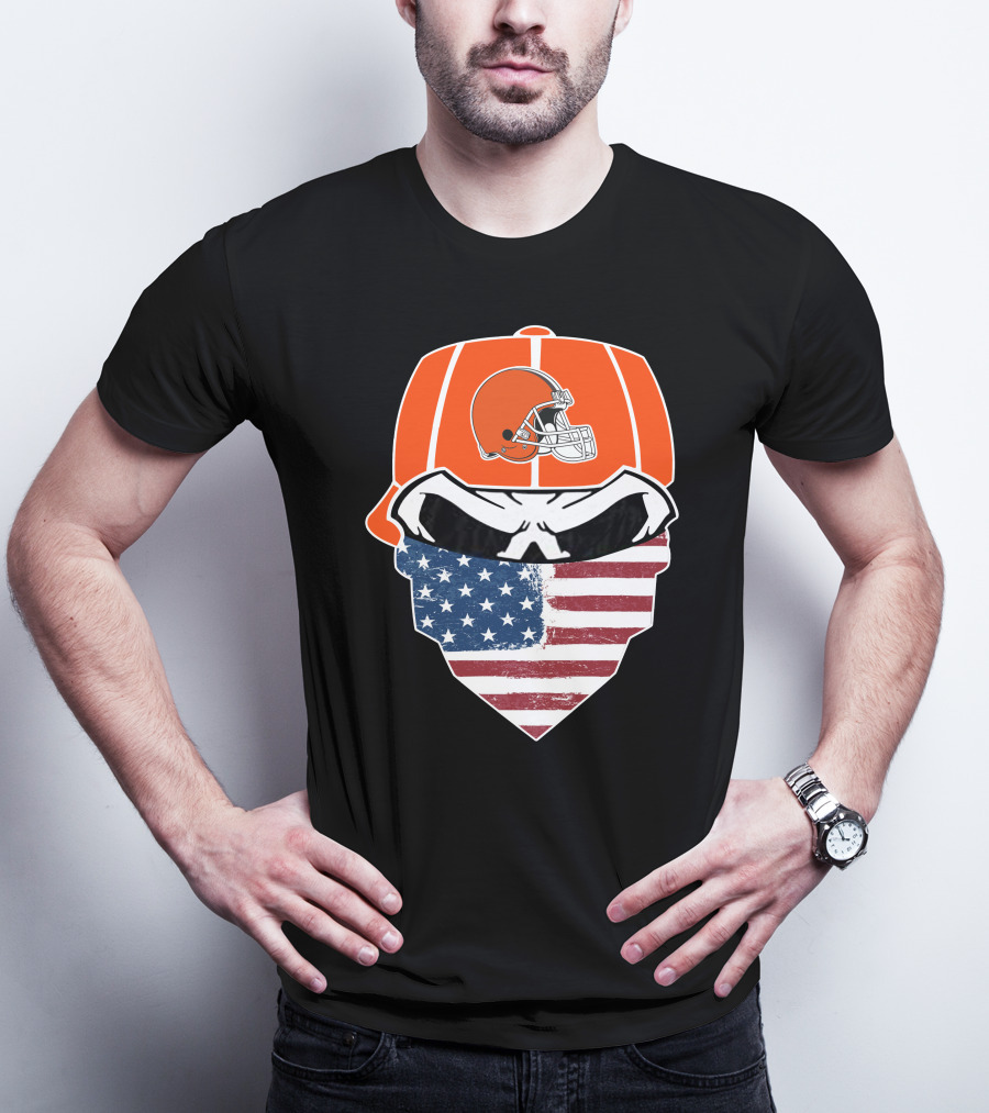 Cleveland Browns Skull American Flag Bandana T-Shirt