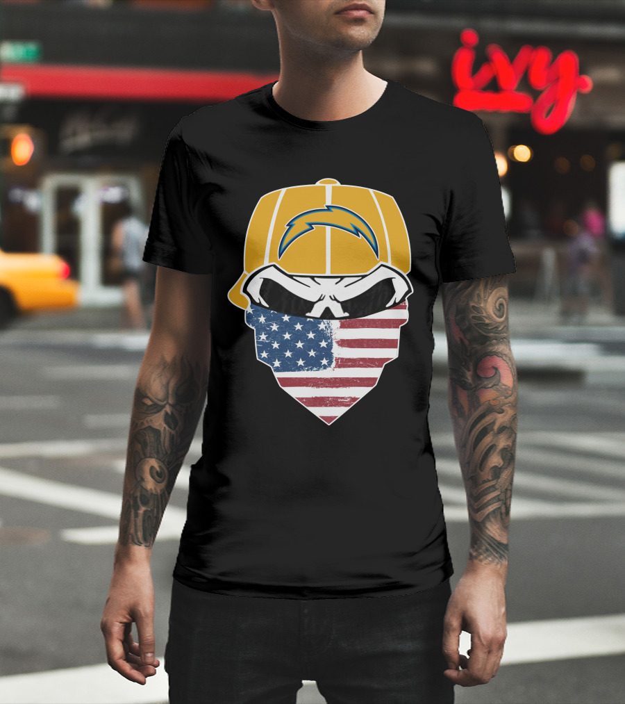 Los Angeles Chargers Skull American Flag Bandana T-Shirt