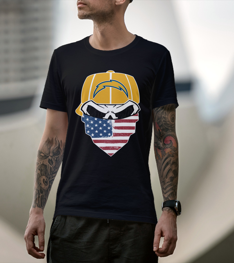 Los Angeles Chargers Skull American Flag Bandana T-Shirt