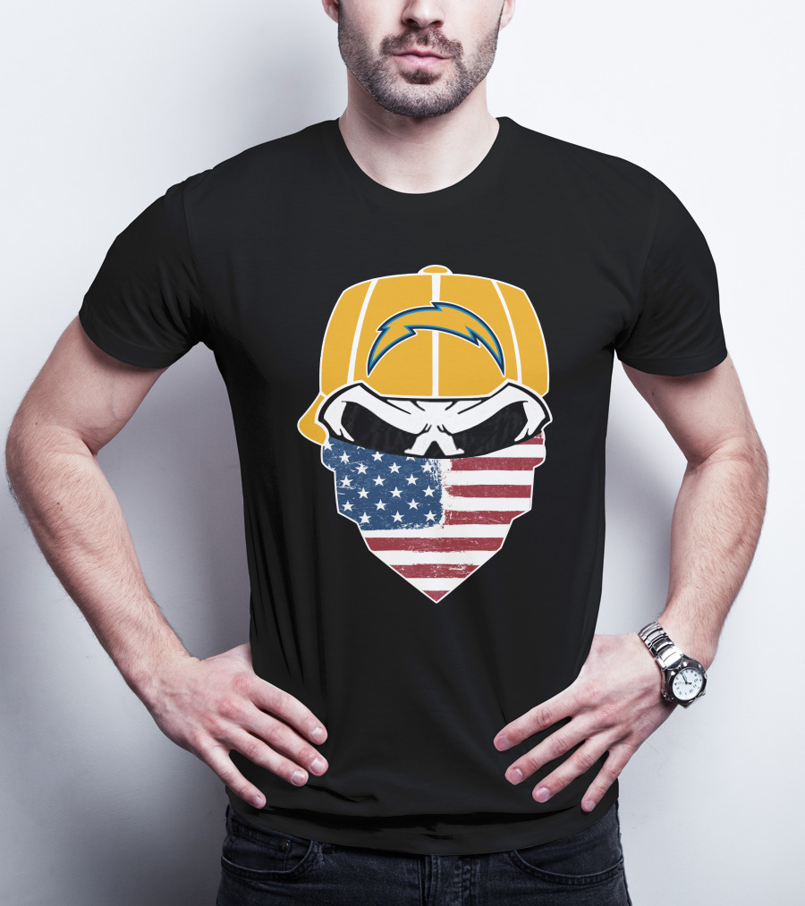 Los Angeles Chargers Skull American Flag Bandana T-Shirt