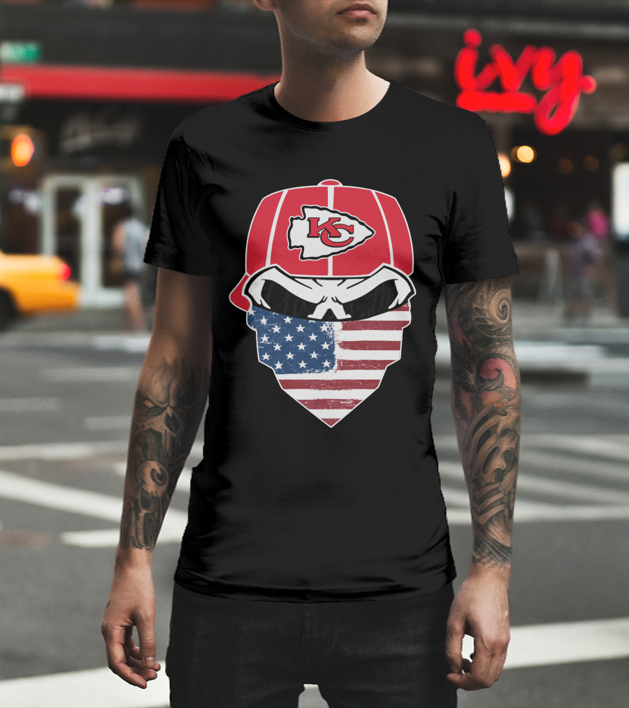 Kansas City Chiefs American Flag Bandana Skull T-Shirt
