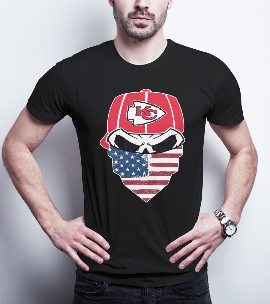 Kansas City Chiefs American Flag Bandana Skull T-Shirt