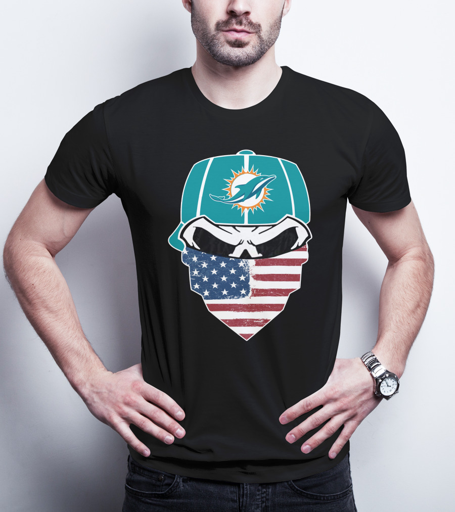 Miami Dolphins Skull American Flag Bandana T-Shirt
