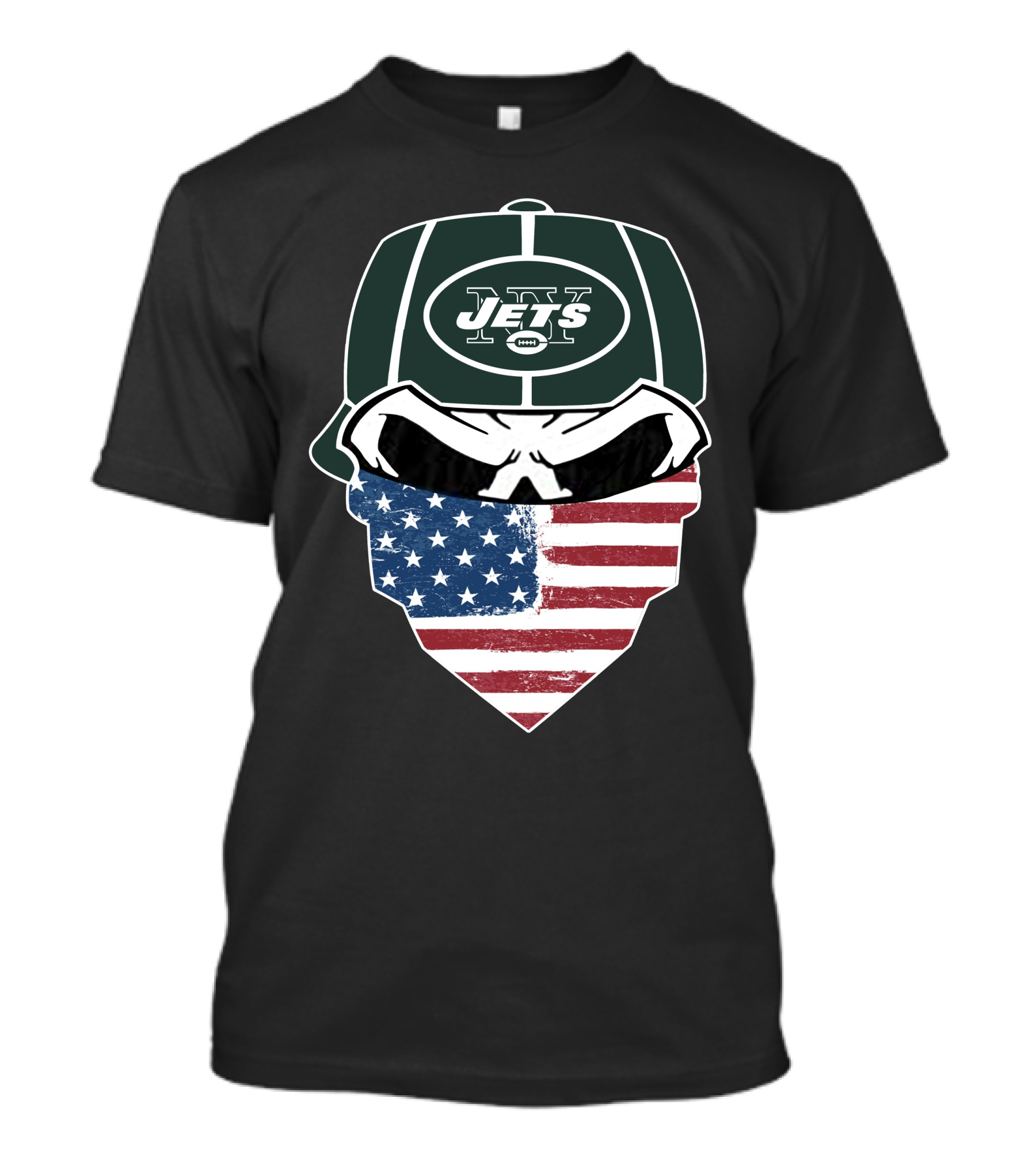 NY Jets Skull With American Flag Bandana T-Shirt