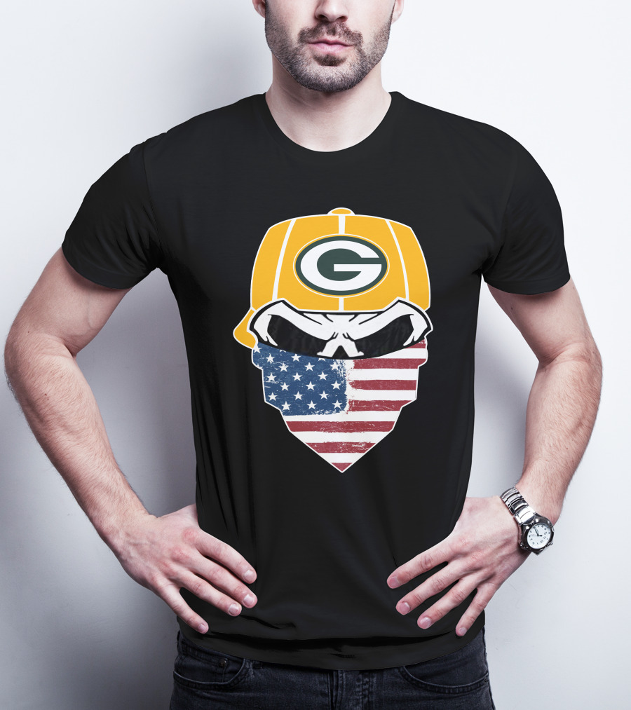 Packers Skull USA Flag Bandana Green Bay Packers Helmet T-Shirt