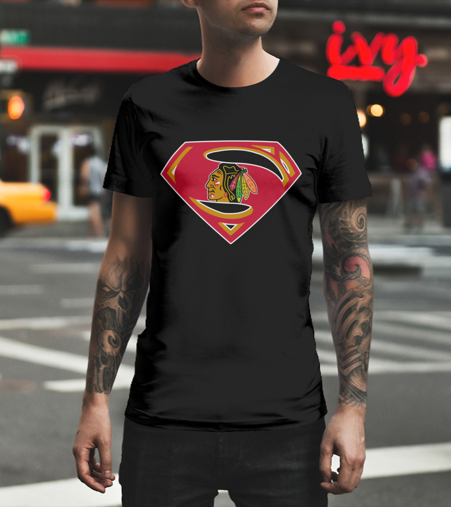 Superman Chicago Blackhawks Logo Combination T-Shirt