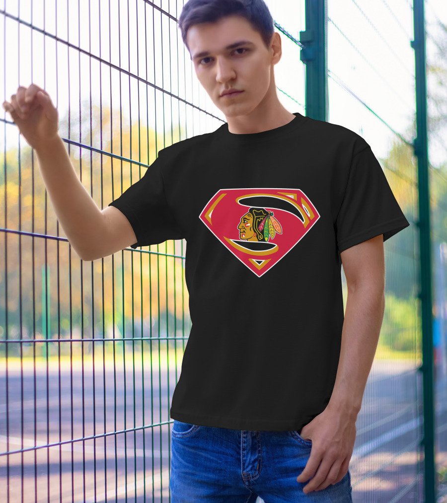 Superman Chicago Blackhawks Logo Combination T-Shirt