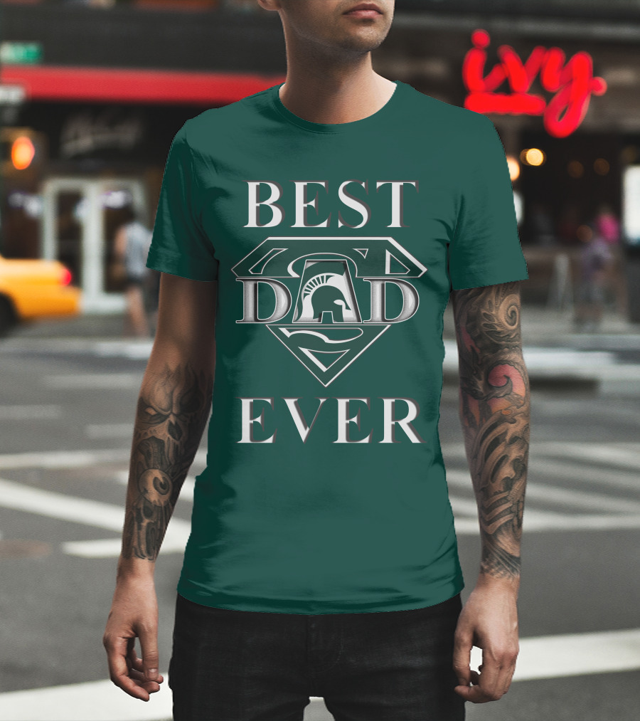 Michigan State Spartans Best Dad Ever Spartan Logo Superhero Badge T-Shirt