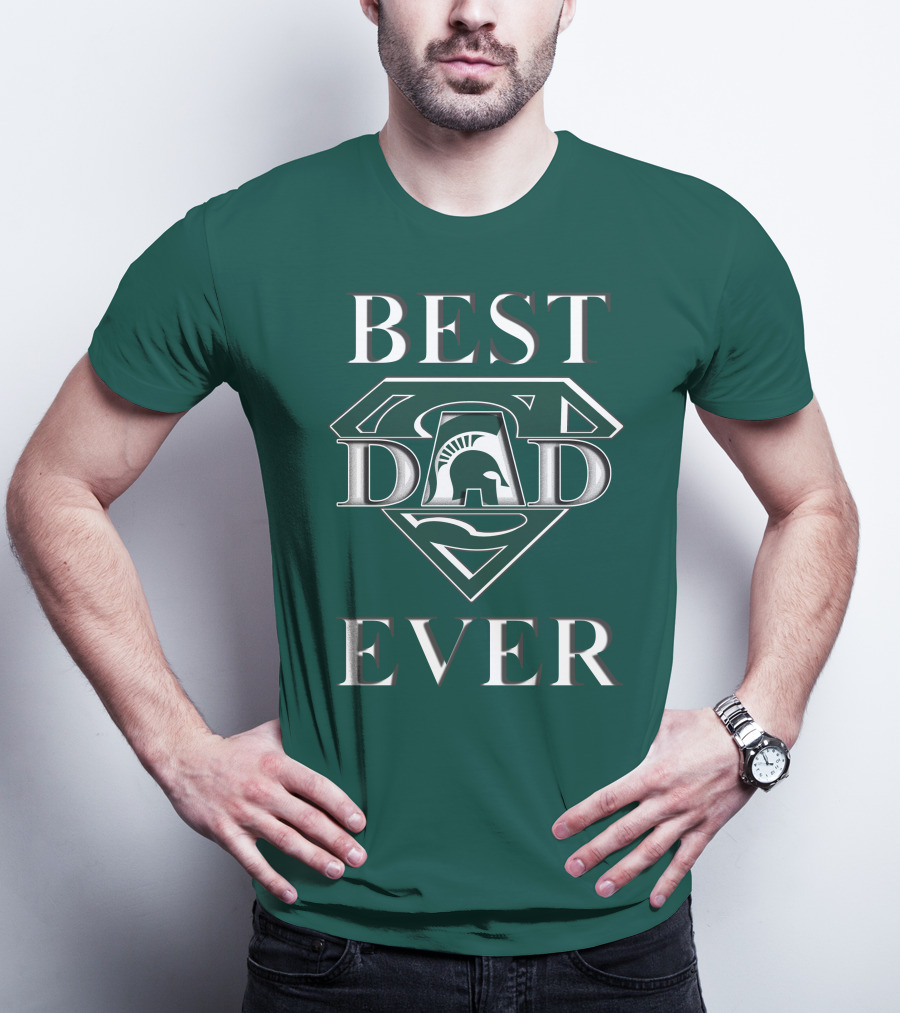 Michigan State Spartans Best Dad Ever Spartan Logo Superhero Badge T-Shirt
