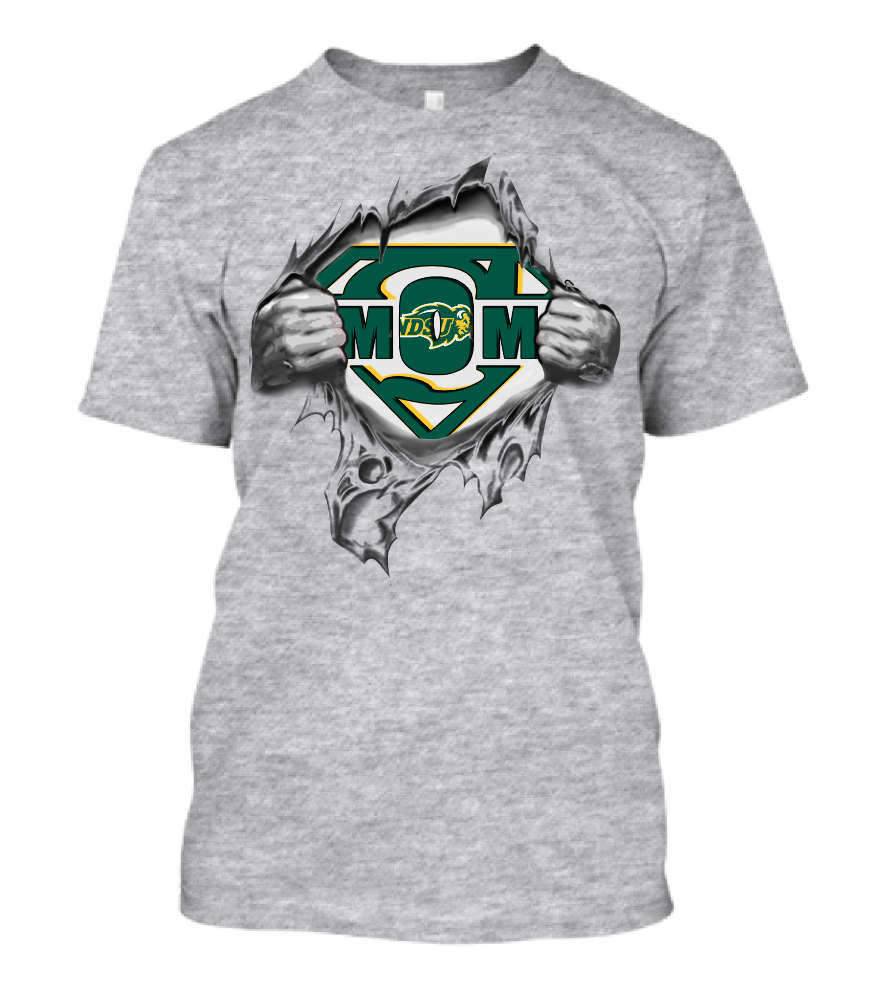 North Dakota State Bison Super Mom Logo With Green Yellow Symbol And Hands T-Shirt