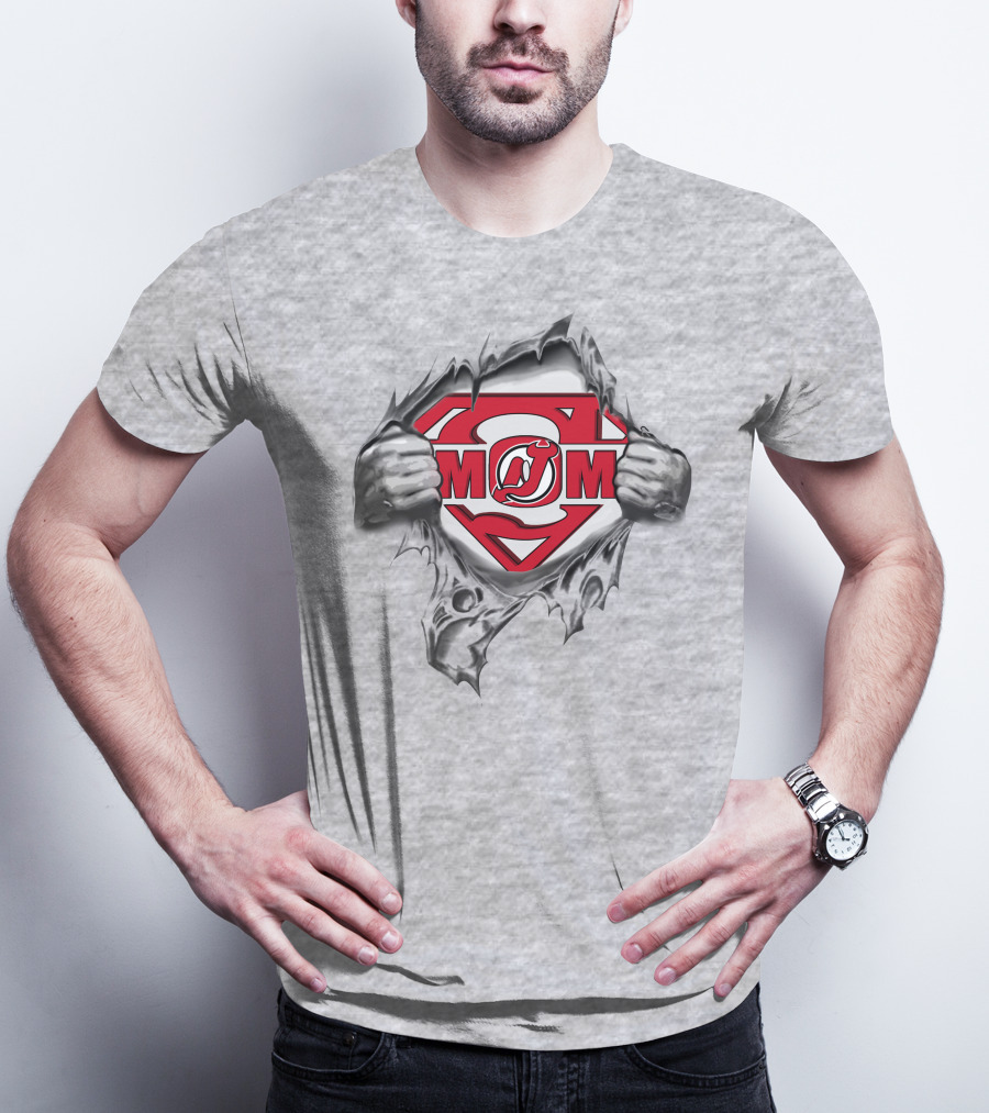 New Jersey Devils Super Mom Logo Superman Style T-Shirt