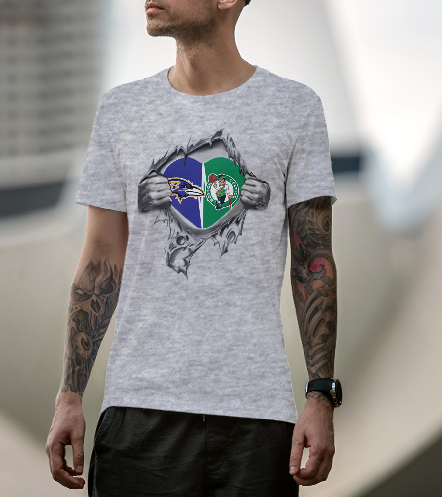 Baltimore Ravens Boston Celtics Heart T-Shirt