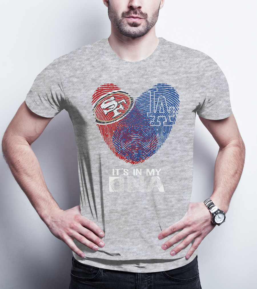49ers Dodgers Heart Fingerprint It's In My Dna T-Shirt