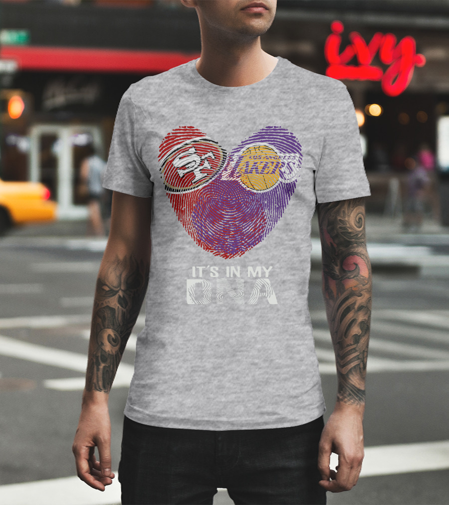 49ers Lakers It's In My Dna Fingerprint Heart T-Shirt