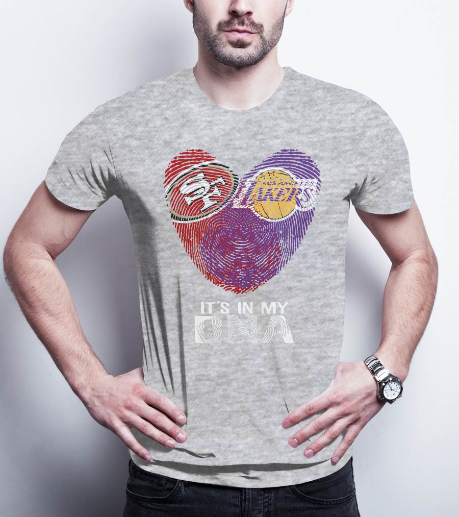49ers Lakers It's In My Dna Fingerprint Heart T-Shirt