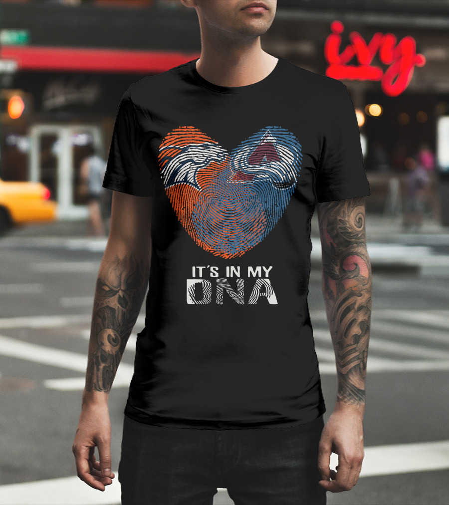 Broncos Avalanche Heart It's In My Dna Fingerprint T-Shirt