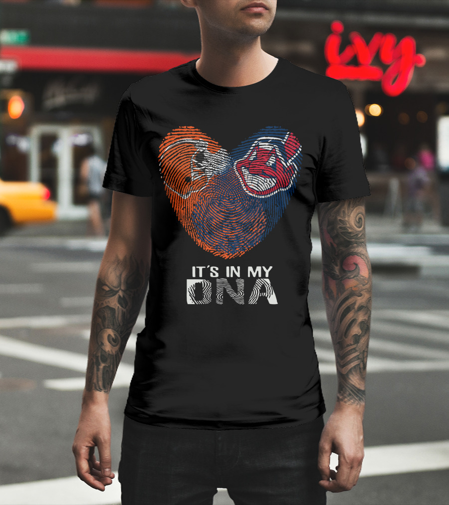 Browns Indians It's In My DNA Football Helmet And Team Logo Fingerprint T-Shirt