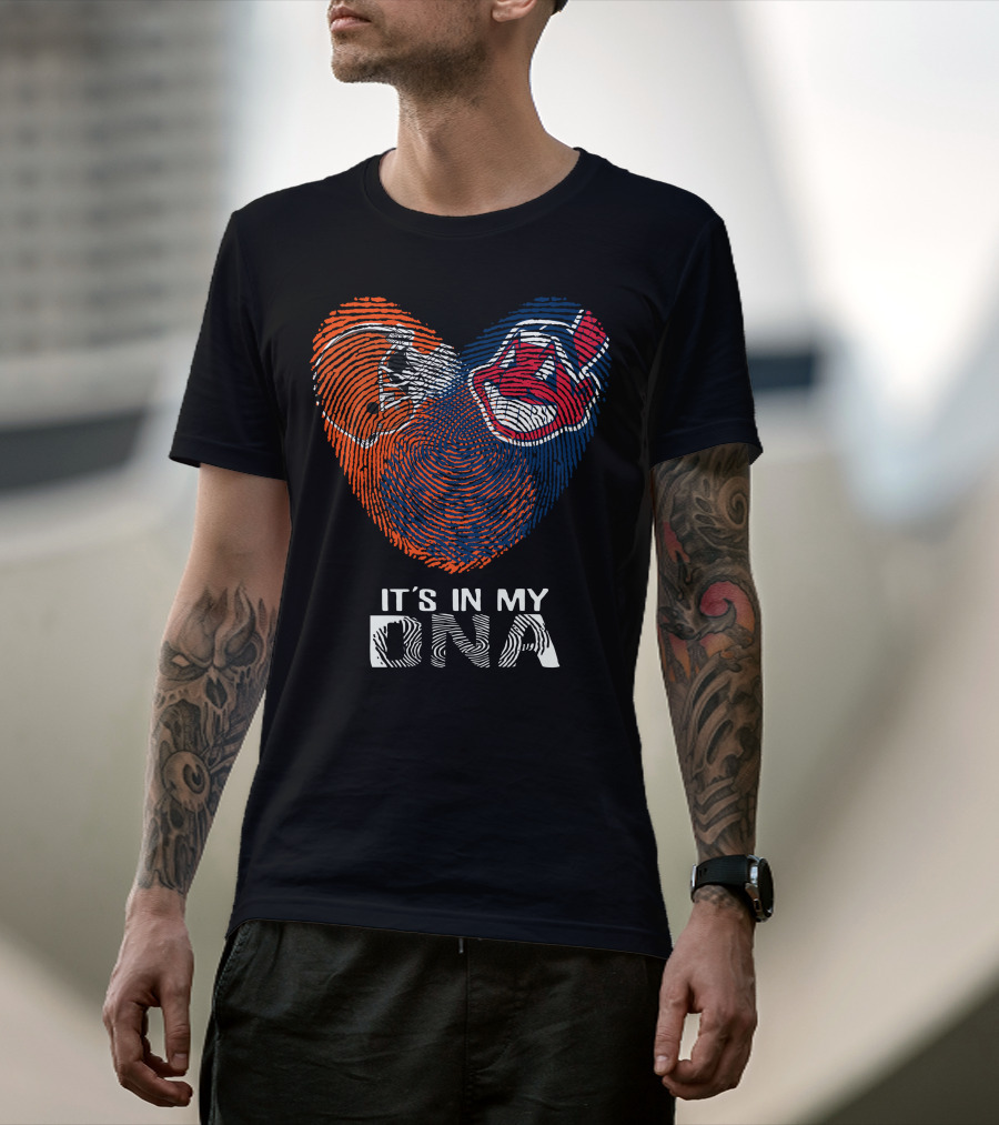 Browns Indians It's In My DNA Football Helmet And Team Logo Fingerprint T-Shirt