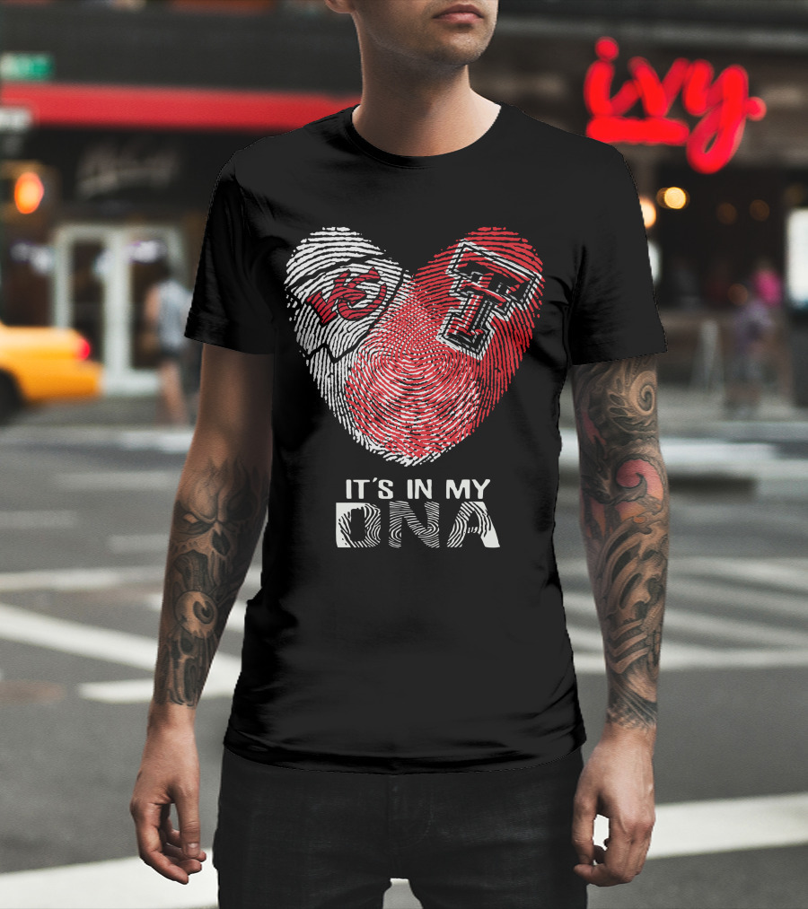 Chiefs Texas Tech It's In My DNA Heart Fingerprint T-Shirt