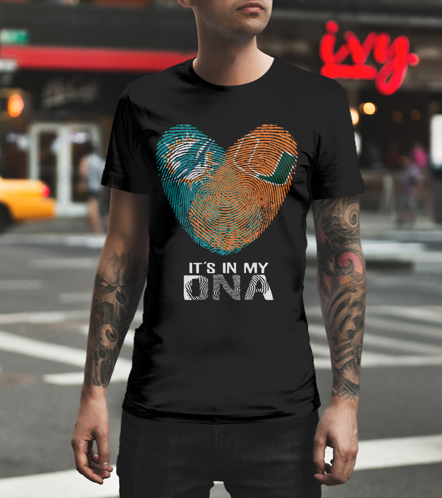 Dolphins Hurricanes It's In My DNA Fingerprint Heart Brandsymbol T-Shirt
