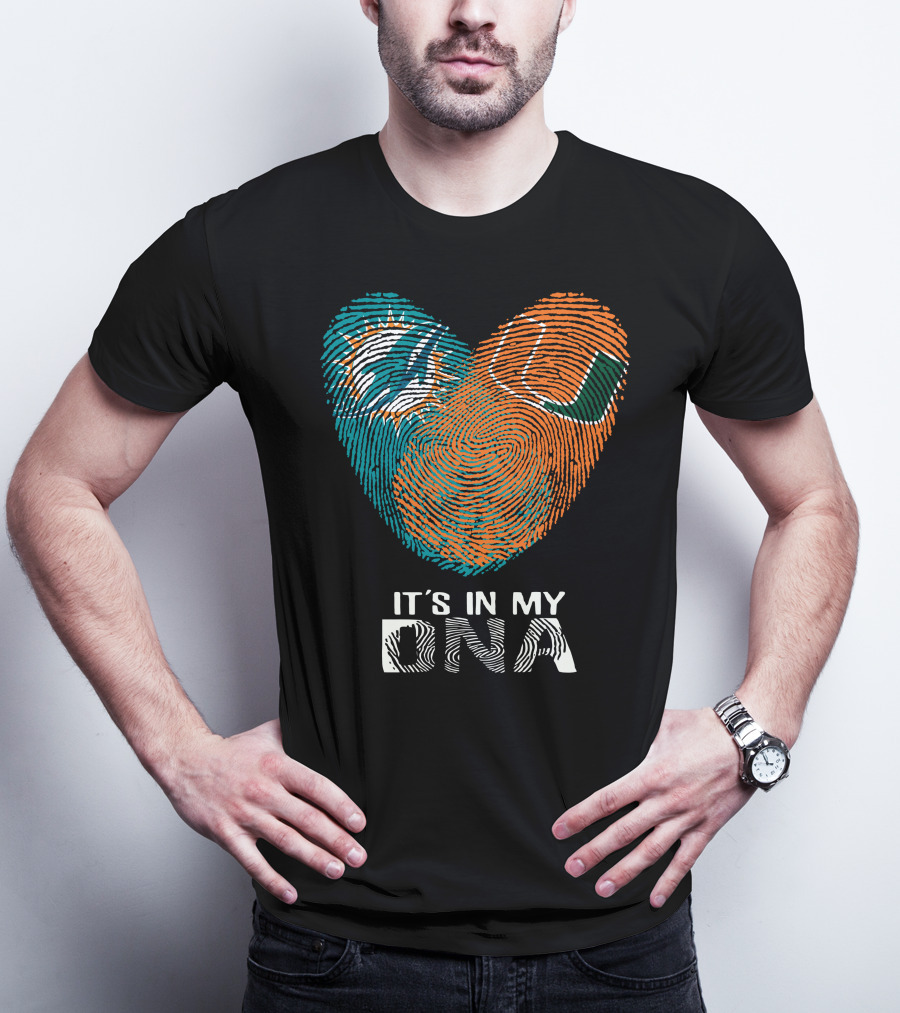 Dolphins Hurricanes It's In My DNA Fingerprint Heart Brandsymbol T-Shirt
