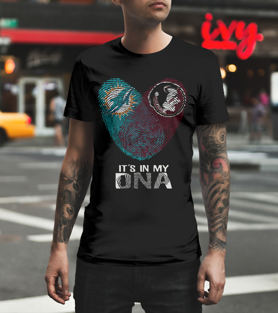 Miami Dolphins Florida State Seminoles It's In My Dna Fingerprint T-Shirt