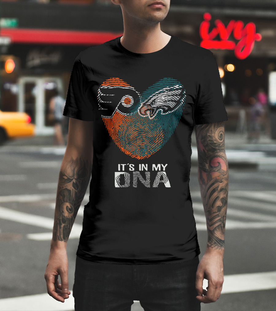 Eagles Flyers It's In My DNA Fingerprint Heart T-Shirt