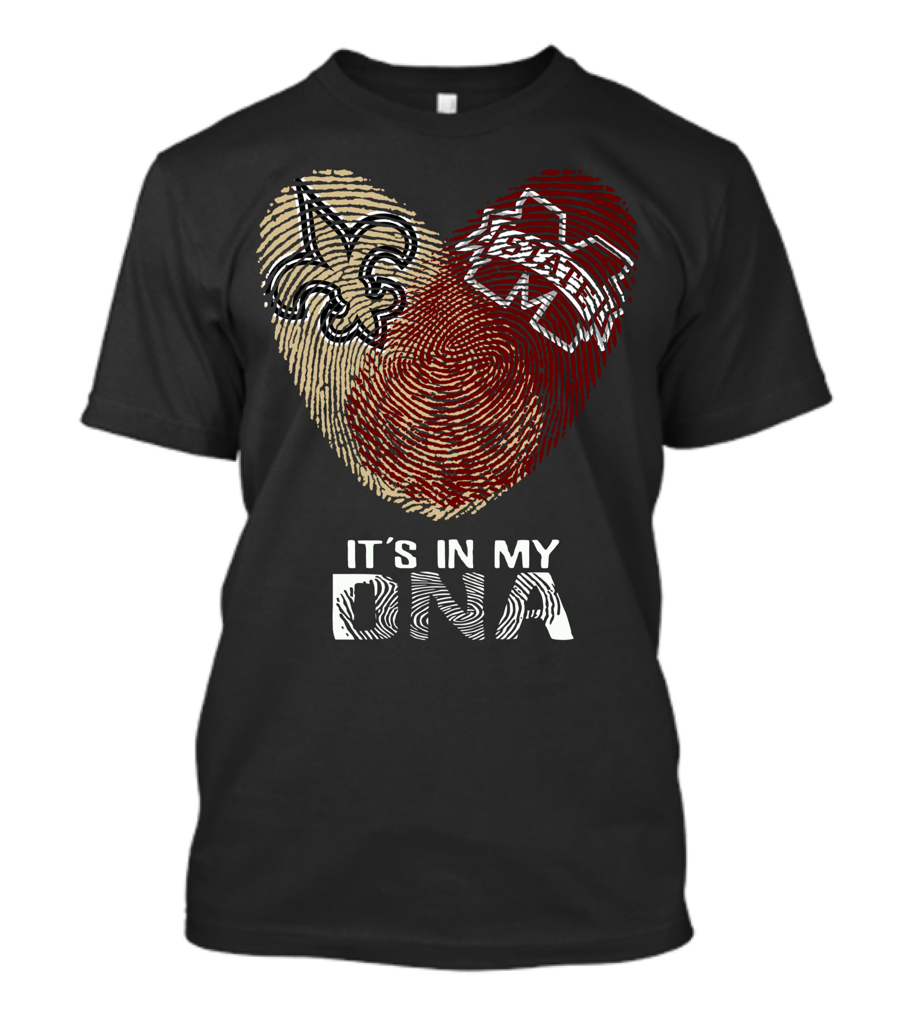 Saints Ms State It's In My Dna Fingerprint Heart Fleur-De-Lis T-Shirt